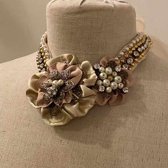 Annie G | Jewelry | Annie G Necklace Neutral Satin Flowers Pearls ...